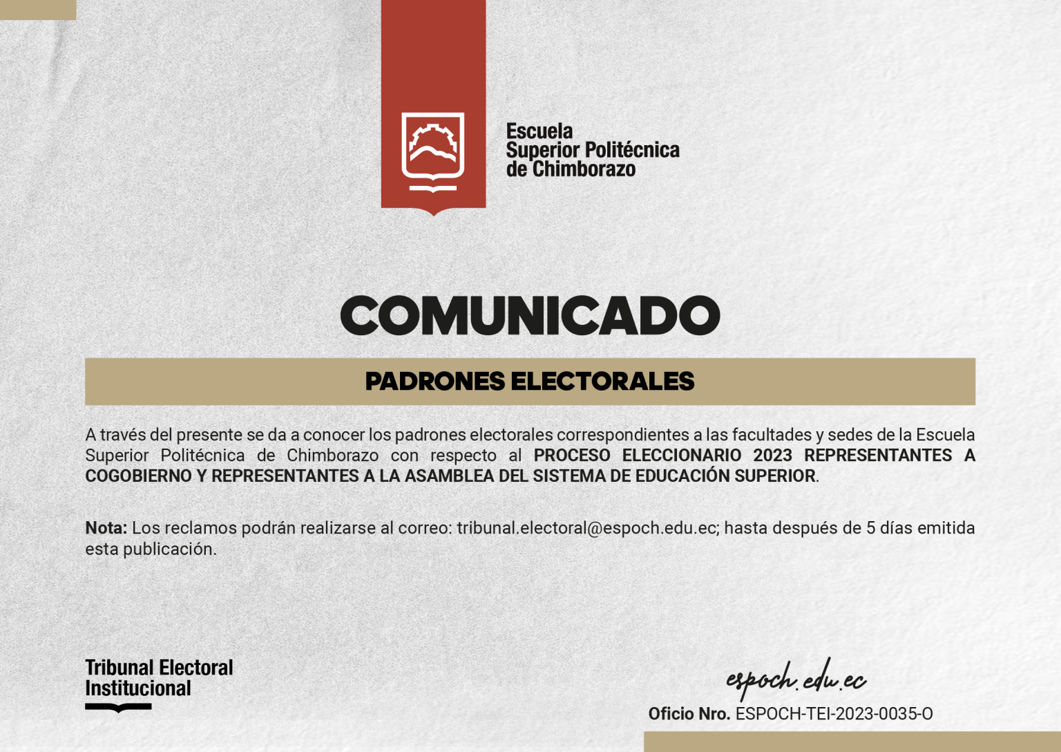 PADRONES ELECTORALES - ESPOCH｜ESCUELA SUPERIOR POLITECNICA DE CHIMBORAZO